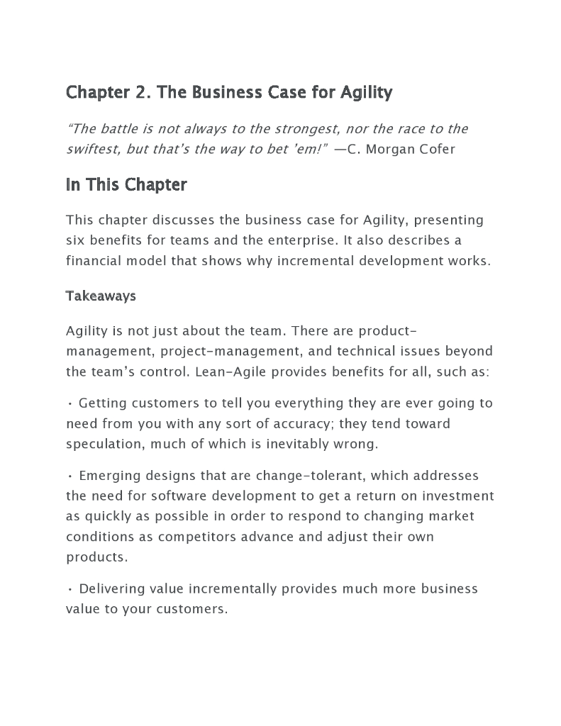 Solved Chapter 2. The Business Case for Agility "The battle | Chegg.com