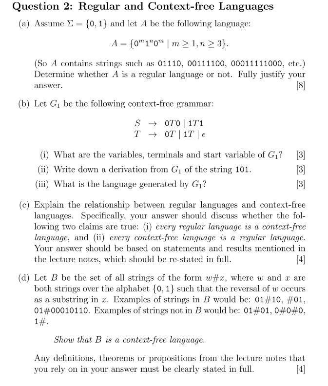 Solved Question 2: Regular and Context-free Languages (a) | Chegg.com