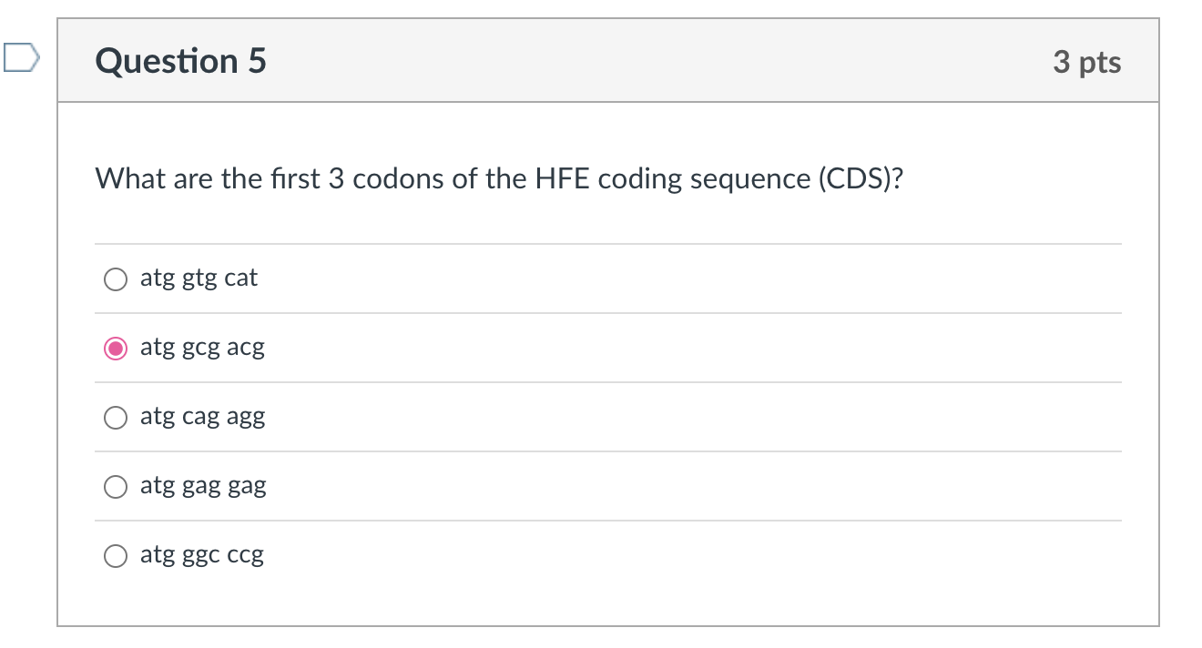 Solved What are the first 3 codons of the HFE coding | Chegg.com