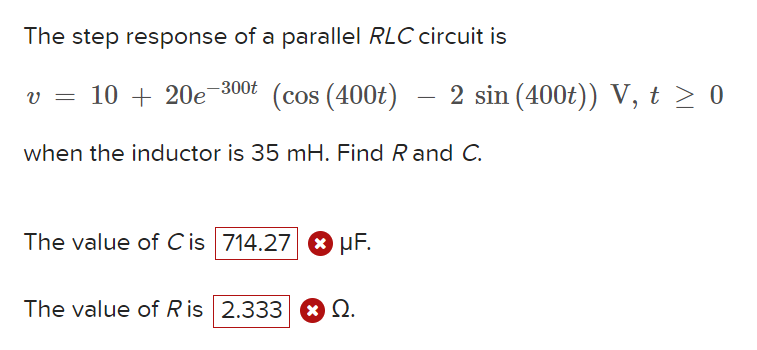 Solved The step response of a parallel RLC circuit is | Chegg.com