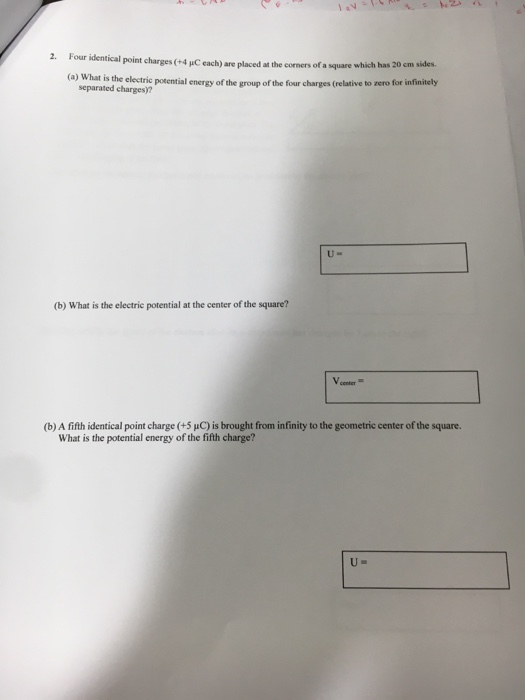 Solved Four identical point charges (+4 mu C each) are | Chegg.com