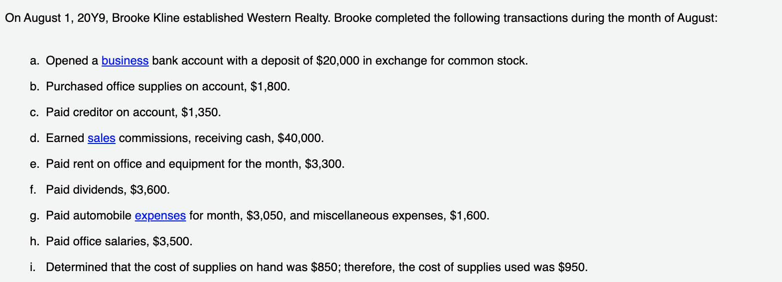 Solved On August 1, 20Y9, Brooke Kline established Western | Chegg.com