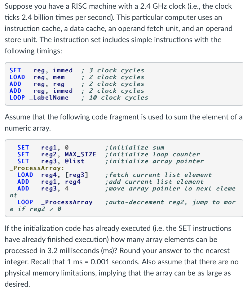 Solved Suppose you have a RISC machine with a 2.4GHz clock | Chegg.com