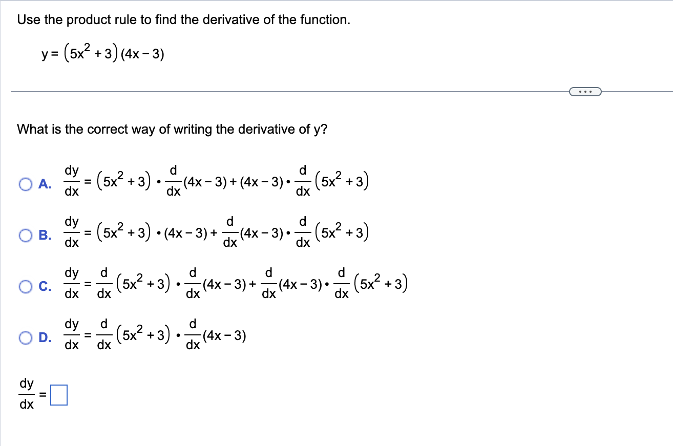 Solved Use the product rule to find the derivative of the | Chegg.com