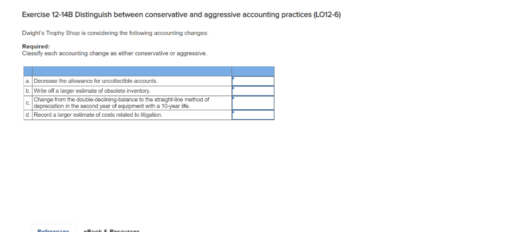 Solved Exercise 12-14B Distinguish between conservative and | Chegg.com