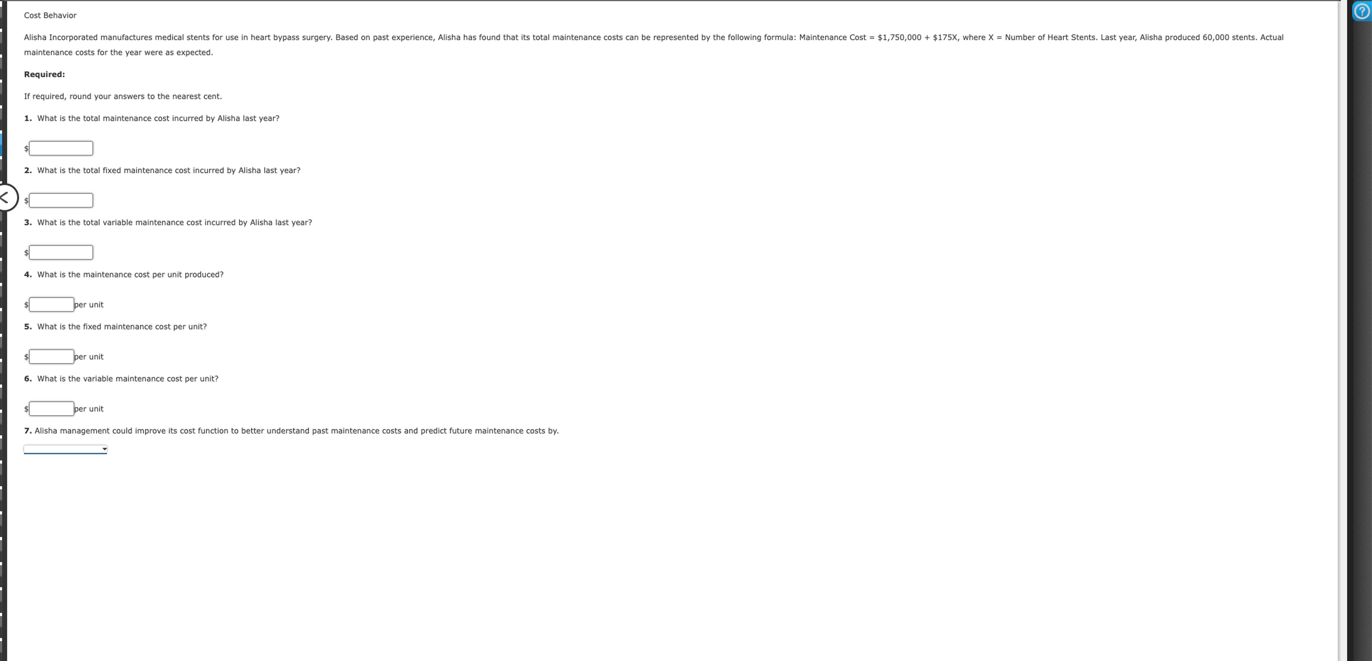Solved Cost Behaviormaintenance costs for the year were as | Chegg.com