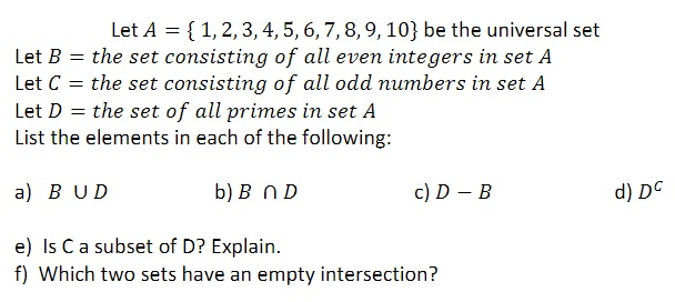 Solved Let A 1,2, 3, 4, 5,6,7, 8,9,10) be the universal set | Chegg.com
