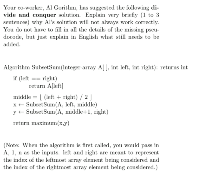 Solved Consider the following problem. Given: an array A of | Chegg.com