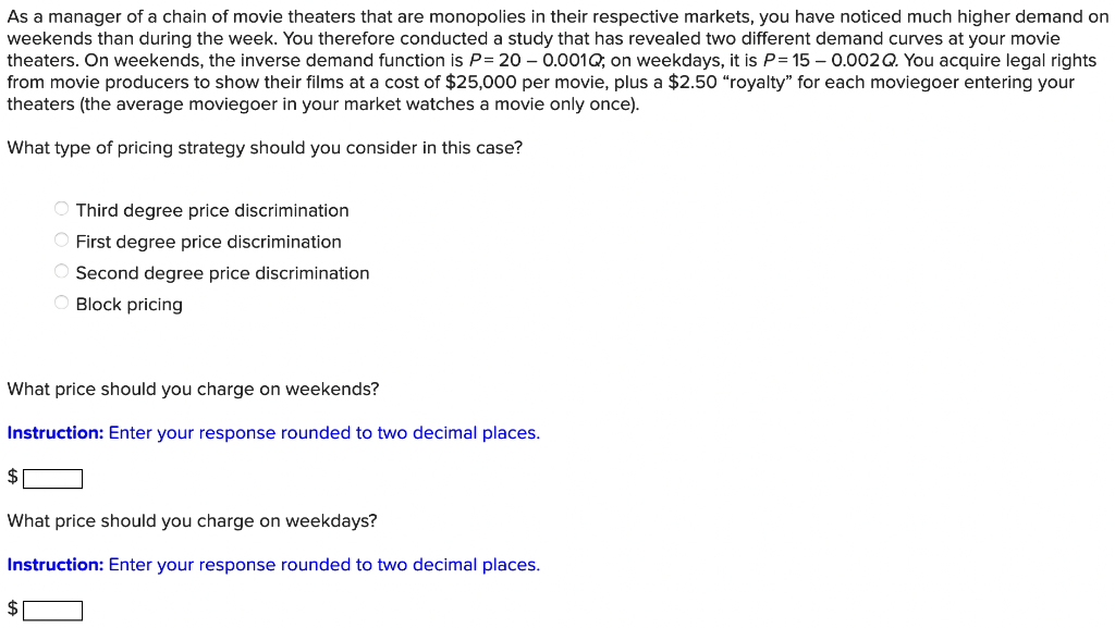 Solved As a manager of a chain of movie theaters that are | Chegg.com