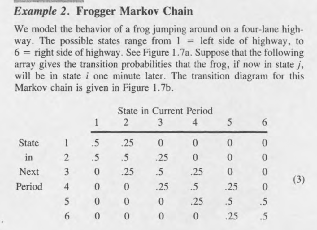 Solved Example 2. Frogger Markov Chain We model the behavior | Chegg.com