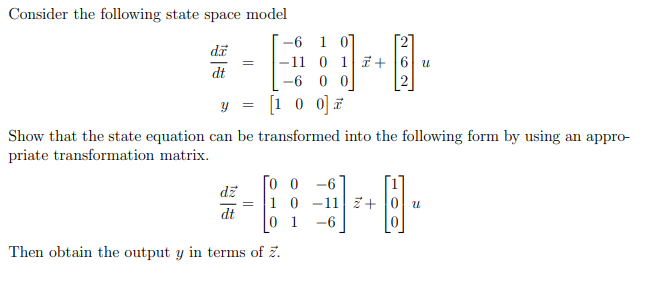 Consider the following state space model | Chegg.com