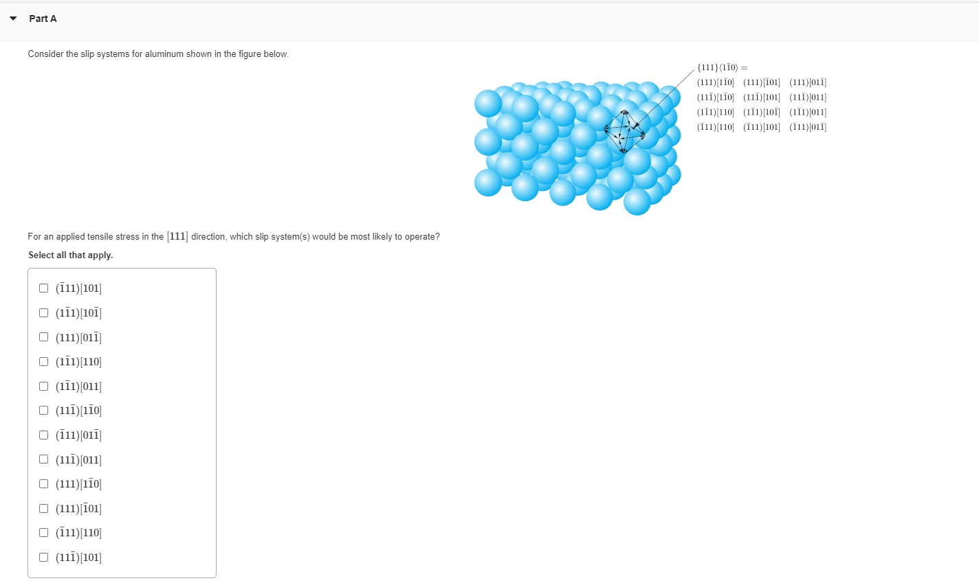 Consider the slip systems for aluminum shown in the | Chegg.com