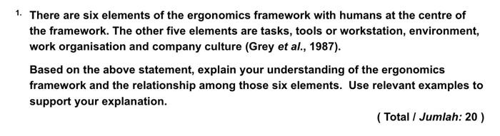 Solved 1. There are six elements of the ergonomics framework | Chegg.com