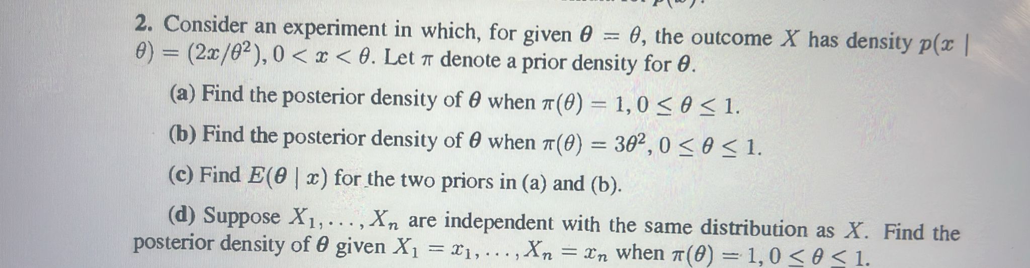 Solved Consider an experiment in which, for given θ=θ, ﻿the | Chegg.com