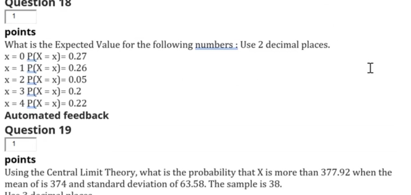 Solved points What is the Expected Value for the following | Chegg.com