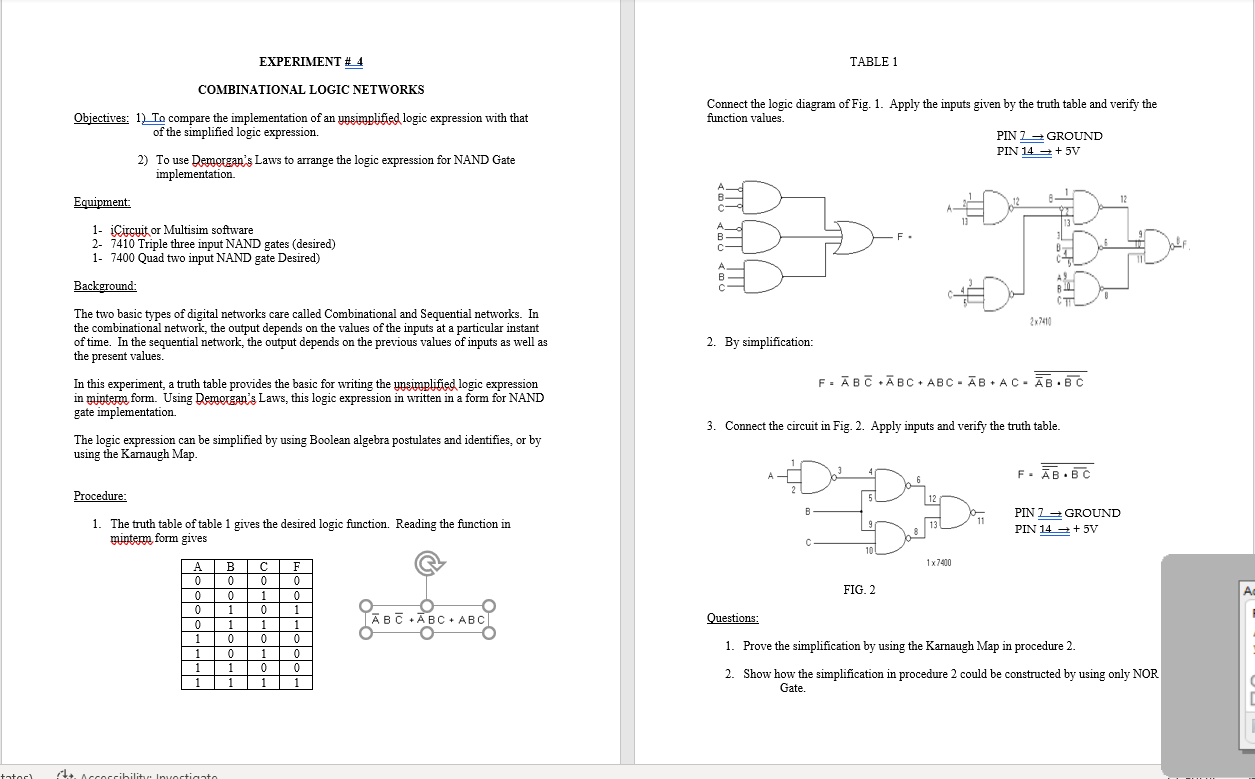 Solved Procedure: 1. The truth table of table 1 gives the | Chegg.com