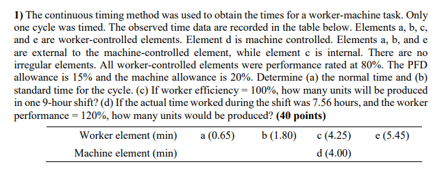 Solved 1) The continuous timing method was used to obtain | Chegg.com