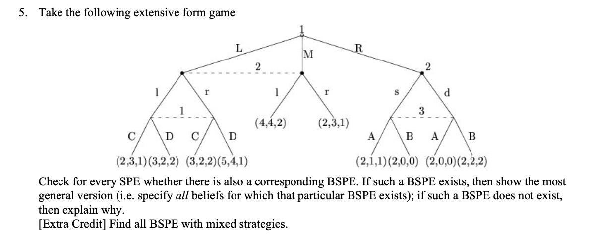 Solved 5. Take the following extensive form game L R M 2 2 1 | Chegg.com