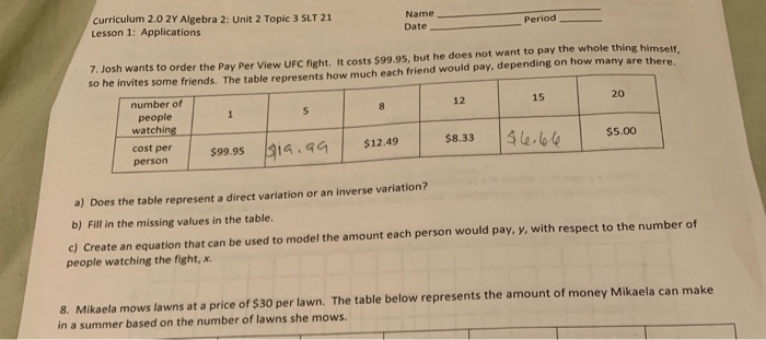 Solved Curriculum 2.0 2Y Algebra 2: Unit 2 Topic 3 SLT 21 | Chegg.com