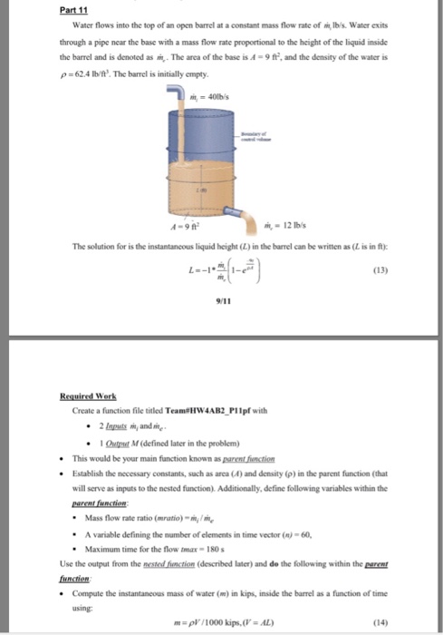 Solved Part 11 Water flows into the top of an open barrel at | Chegg.com