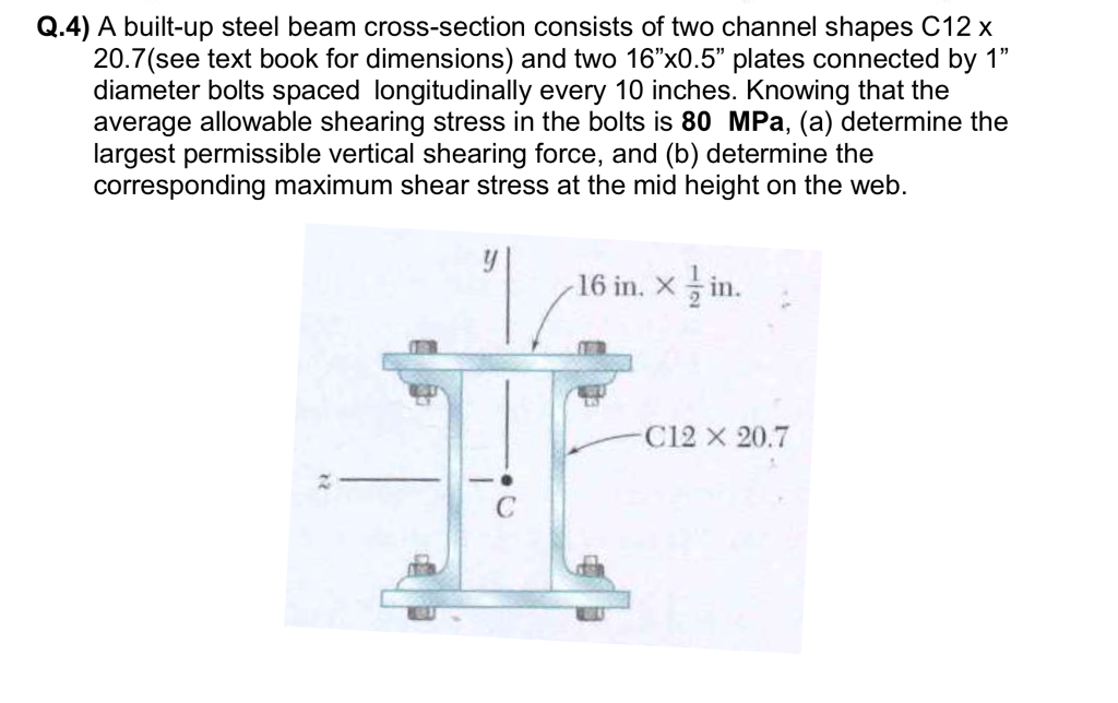 Solved Q.4) A built-up steel beam cross-section consists of | Chegg.com