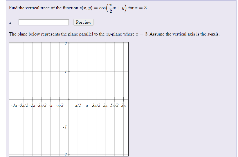 Solved Find the vertical trace of the function z(x, y) = | Chegg.com