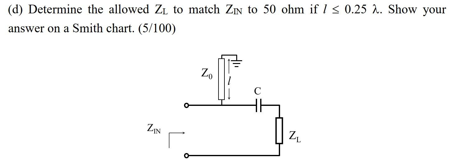 Solved (d) Determine the allowed ZĽ to match Zin to 50 ohm | Chegg.com