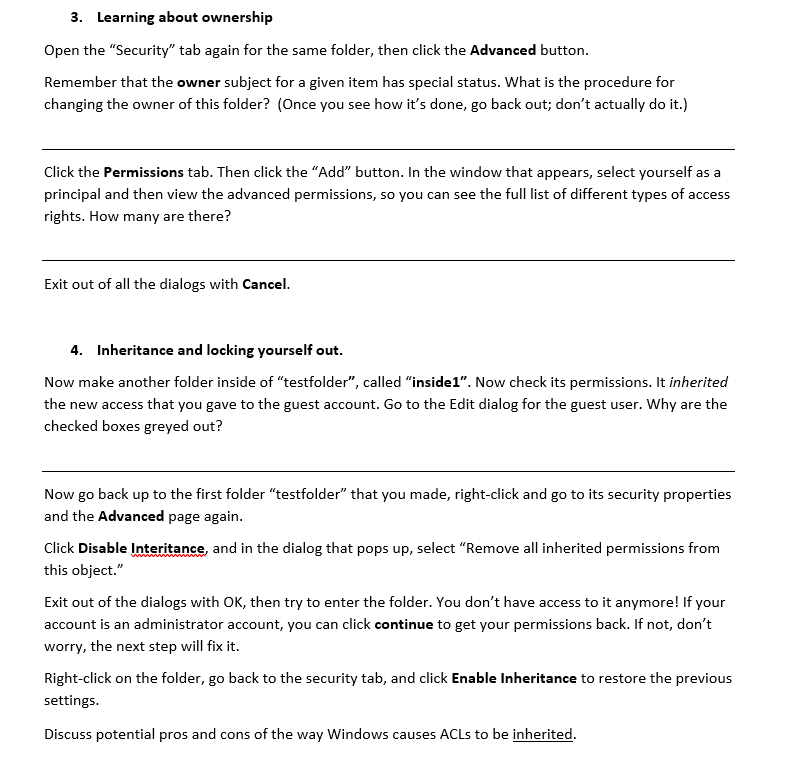 Solved 2. Adding the Guest account to a folder's ACL Create | Chegg.com