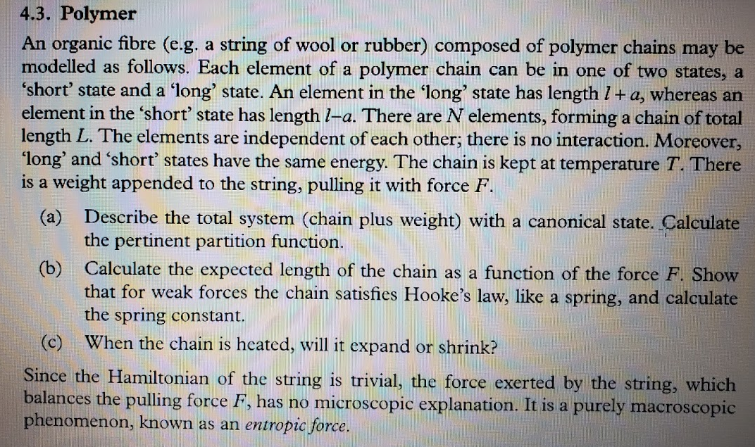 Solved 4.3. Polymer An organic fibre (е.g. a string of wool | Chegg.com