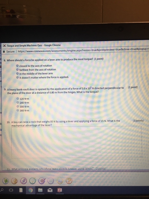 Solved C Torque and Simple Machines Quiz- Google Chrome 슐 | Chegg.com