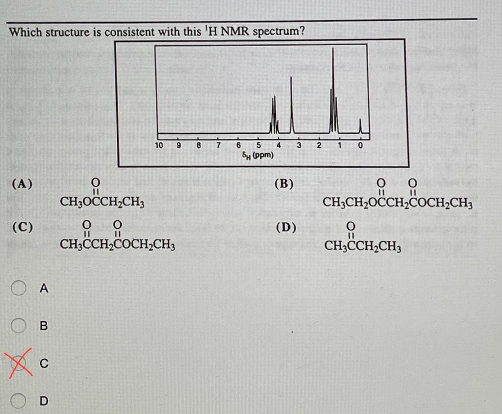 Solved Which structure is consistent with this 'H NMR | Chegg.com