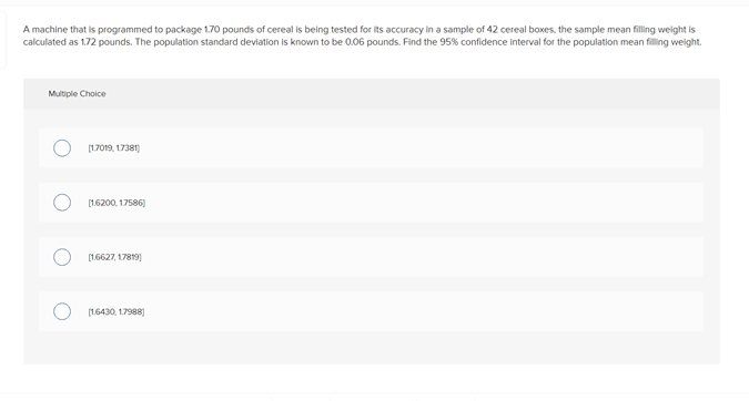 Solved A machine that is programmed to package 1.70 pounds | Chegg.com