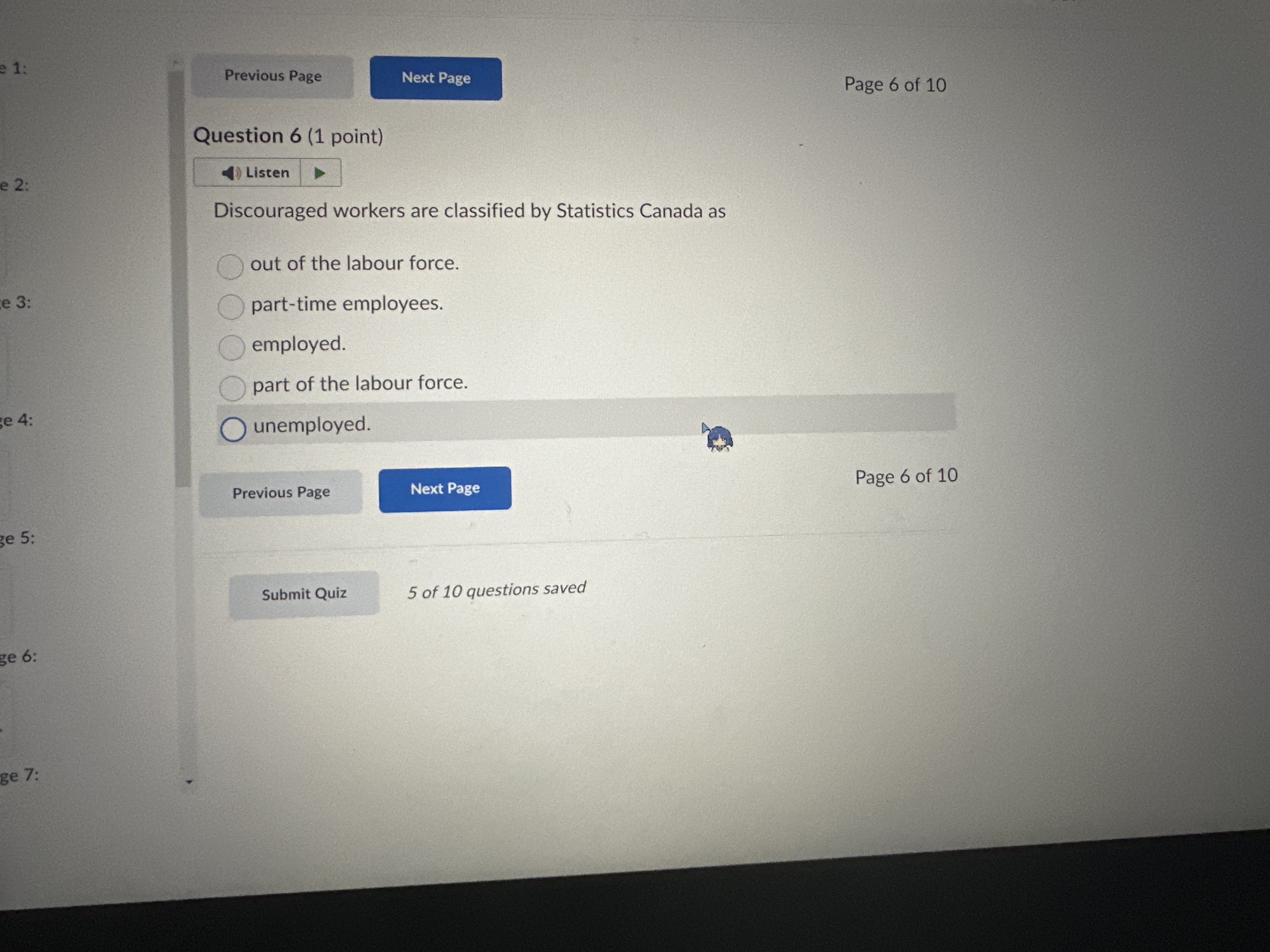 Solved Page 6 ï Of 10question 6 1 ï Point Discouraged Workers Chegg