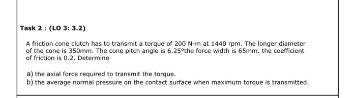 Solved A friction cone clutch has to transmit a torque of | Chegg.com