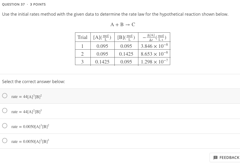 Solved QUESTION 37 · 3 POINTS Use the initial rates method | Chegg.com