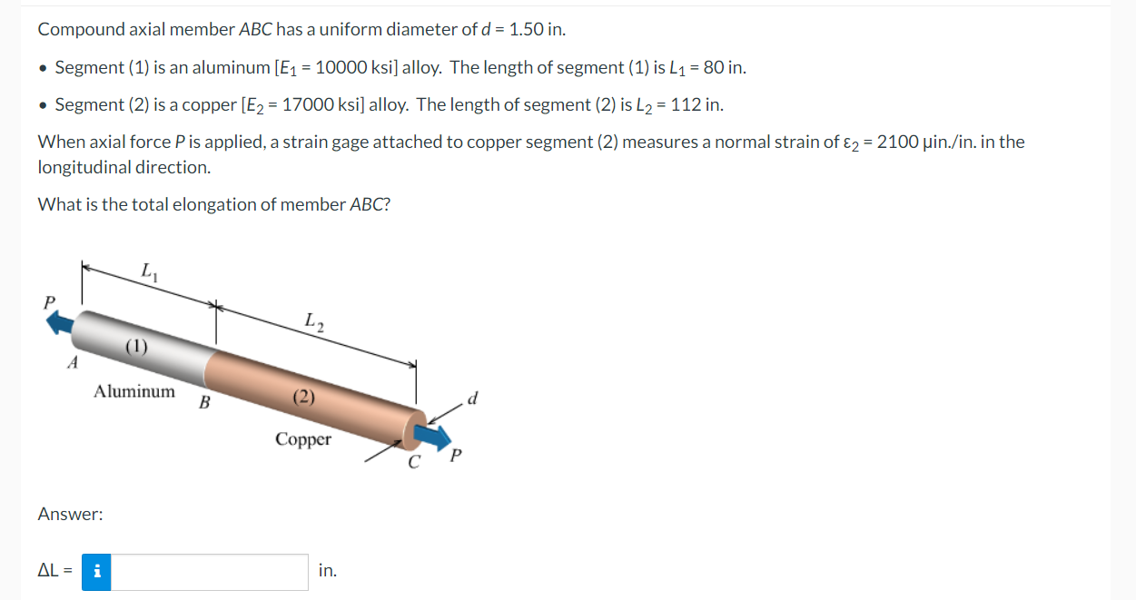 Solved Compound axial member ABC has a uniform diameter of | Chegg.com