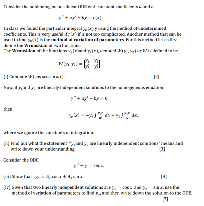 Solved Consider the nonhomogeneous linear ODE with constant | Chegg.com