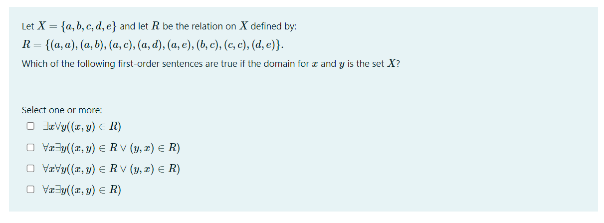 Solved Let X = {a,b, c, d, e} and let R be the relation on X | Chegg.com