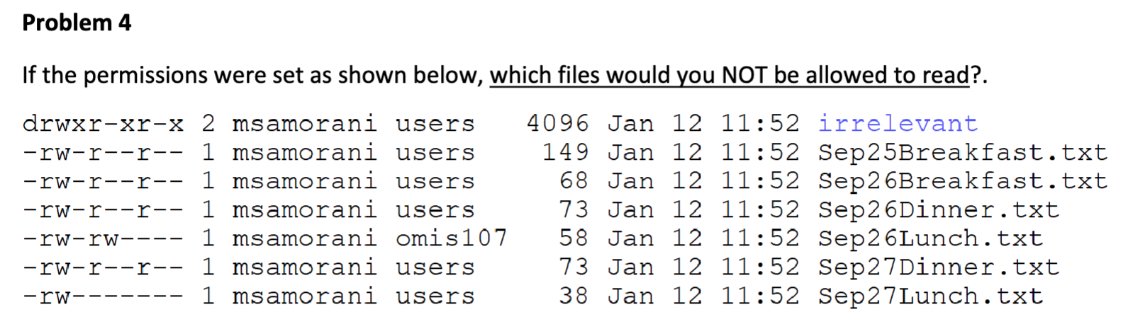 Solved Problem 4If the permissions were set as shown below, | Chegg.com
