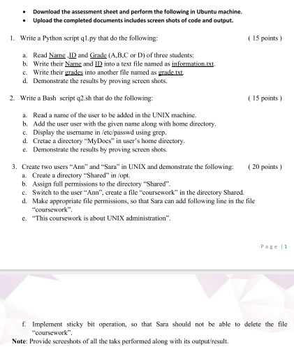 Solved Download the assessment sheet and perform the | Chegg.com