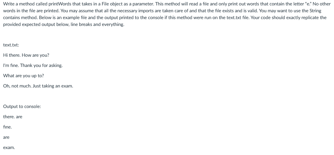 Solved Write a method called printWords that takes in a File | Chegg.com