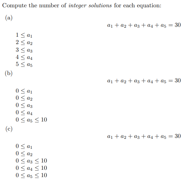 Solved Compute the number of integer solutions for each | Chegg.com