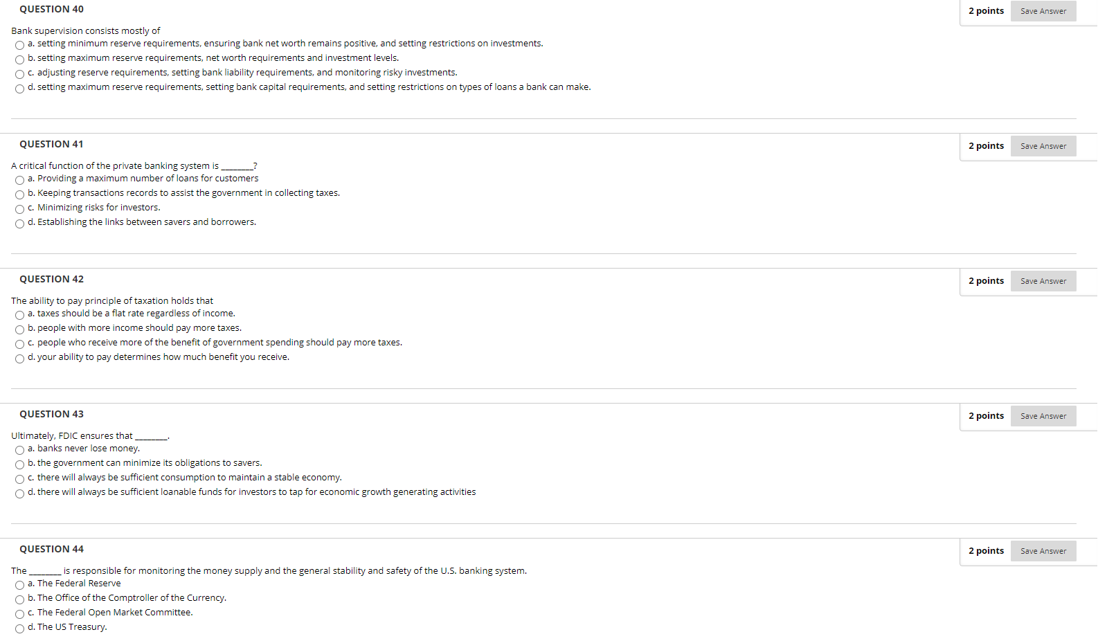 Solved QUESTION 40 2 points Save Answer Bank supervision | Chegg.com