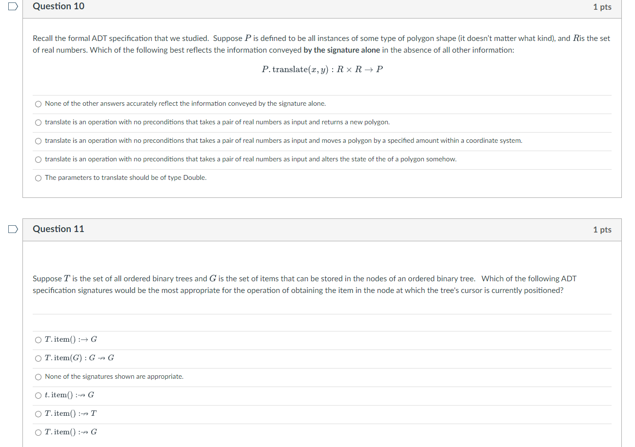 Solved Recall the formal ADT specification that we studied. | Chegg.com