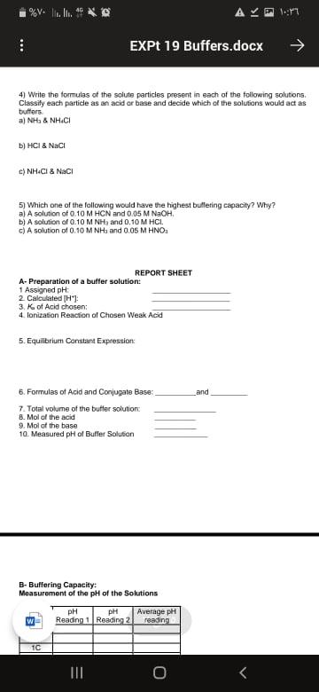 Solved AVE EXPt 19 Buffers.docx EXPERIMENT 19: LABORATORY | Chegg.com