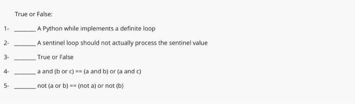 Solved True or False: 1 2A sentinel loop should not actually | Chegg.com
