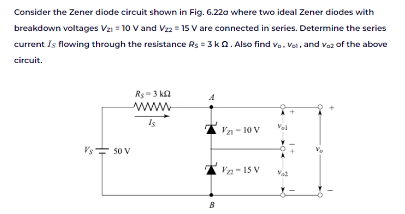 Solved Consider the Zener diode circuit shown in Fig. 6.22a | Chegg.com