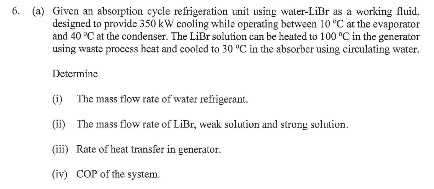 Solved 6. (a) Given an absorption cycle refrigeration unit | Chegg.com