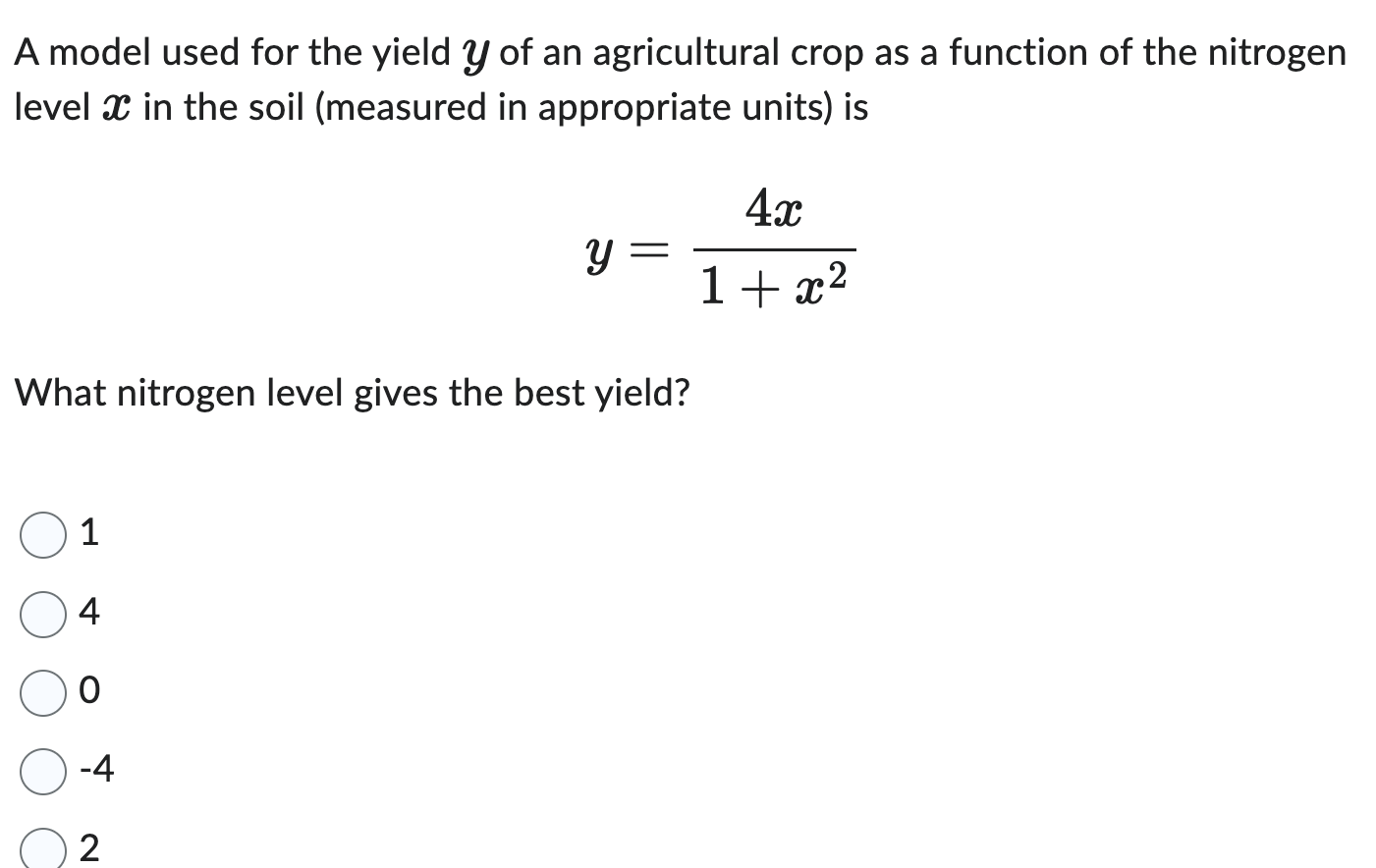 Solved A model used for the yield y of an agricultural crop | Chegg.com