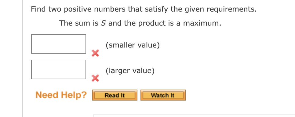 Solved Find two positive numbers that satisfy the given | Chegg.com